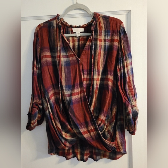 Vintage X America | Tops | Vintage X America Plaid Cross Front Blouse ...